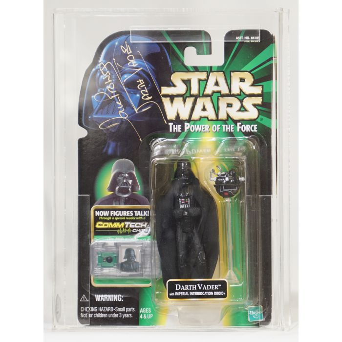 CUSTOM 1999 Hasbro Star Wars Power of the Force II Carded Action Figure Darth Vader with CommTech Chip Signed By Dave Prowse JSA COA